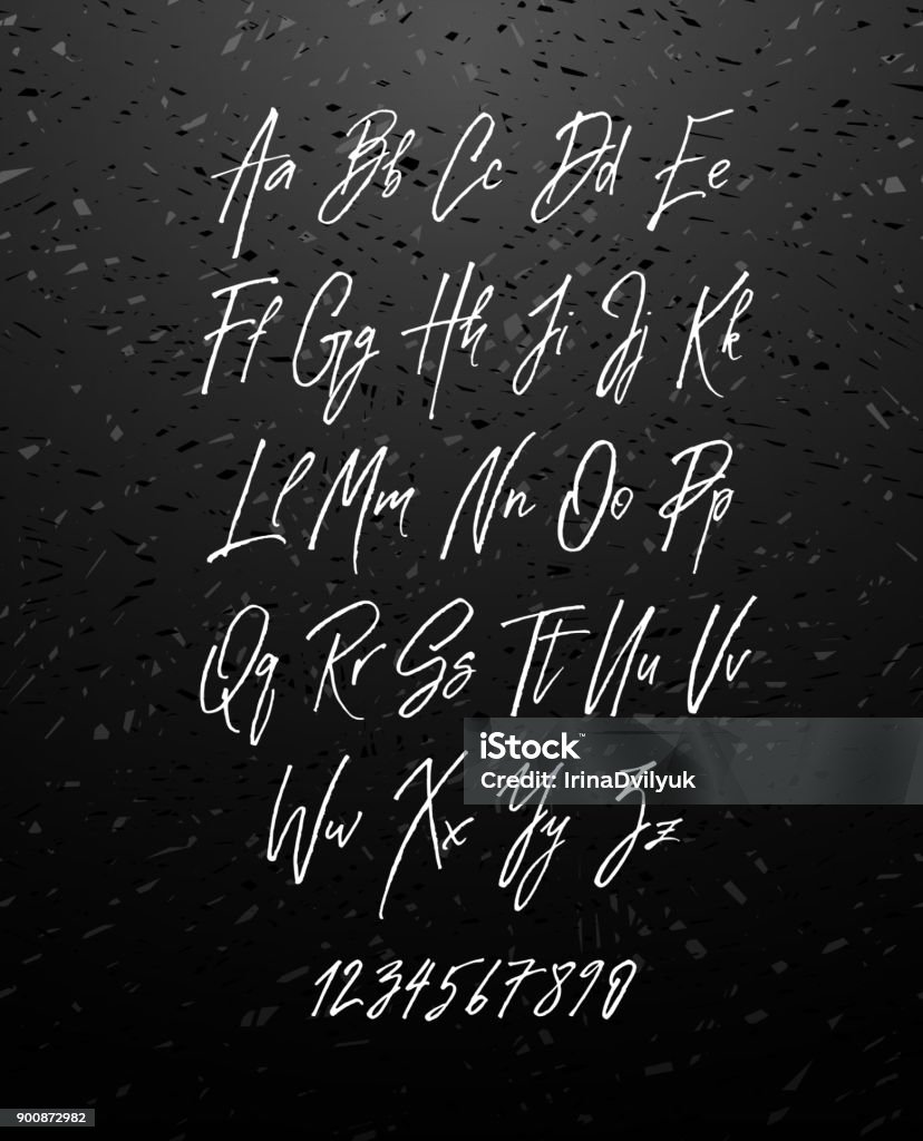 Handwritten Brush Style Modern Cursive Font Isolated On Chalkboard