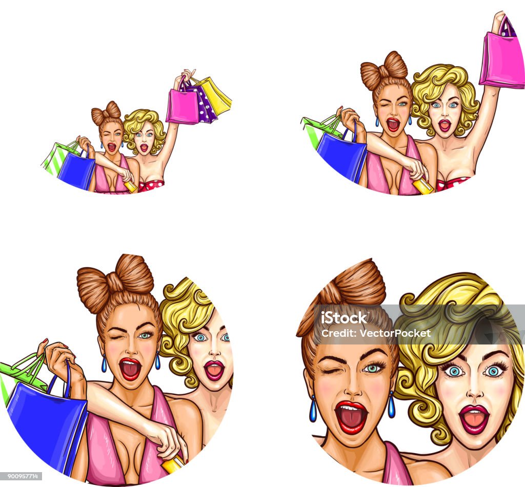 Set Of Vector Pop Art Round Avatar Icons For Users Of Social Networking