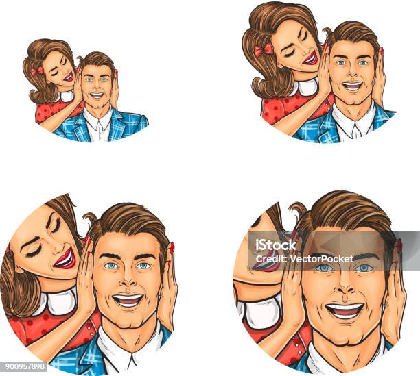 Set Of Vector Pop Art Round Avatar Icons For Users Of Social Networking