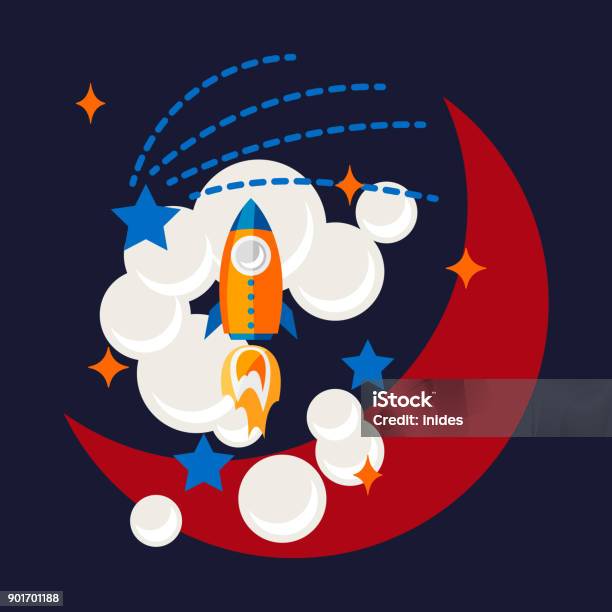 Fusée De Dessin Animé Et De La Lune Dans La Conception De Lespace T