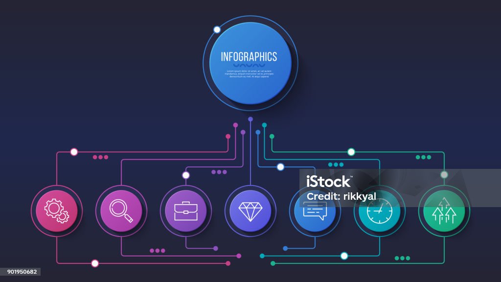 7 옵션 Infographic 디자인 구조 차트 프레 젠 테이 션 서식 파일 벡터 5에 대한 스톡 벡터 아트 및 기타 이미지