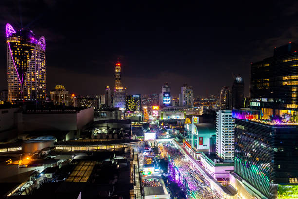 210 Fireworks Countdown Happy New Year Bangkok Asia Thailand Stock