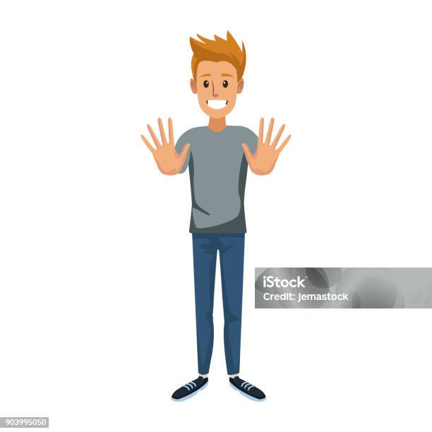 Young Guy Standing Waving Hand Cheerful Cartoon Stock Illustration ... Young Guy Standing Waving Hand Cheerful Cartoon Stock Illustration ...