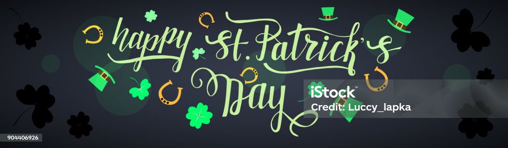Vector Illustration Of Happy Saint Patricks Day With Hand Drawn Phrase