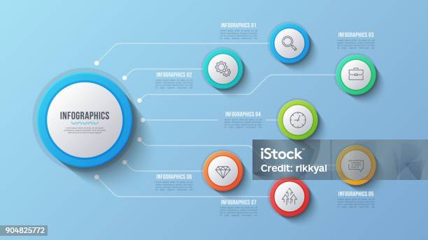 7 옵션 Infographic 디자인 구조 차트 프레 젠 테이 션 서식 파일 벡터 0명에 대한 스톡 벡터 아트 및 기타 이미지