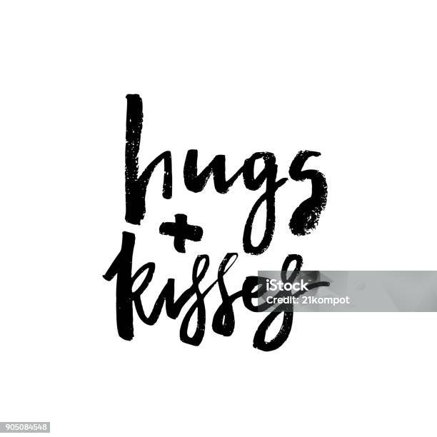 Hugs And Kisses Happy Valentines Day Card With Calligraphy Text On