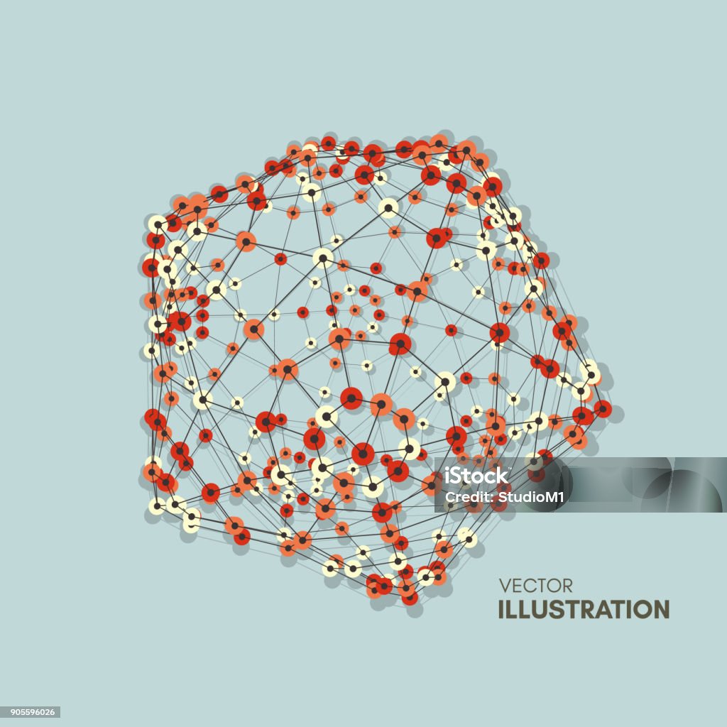 Wireframe Object With Lines And Dots Abstract 3d Connection Structure Geometric Shape For Design