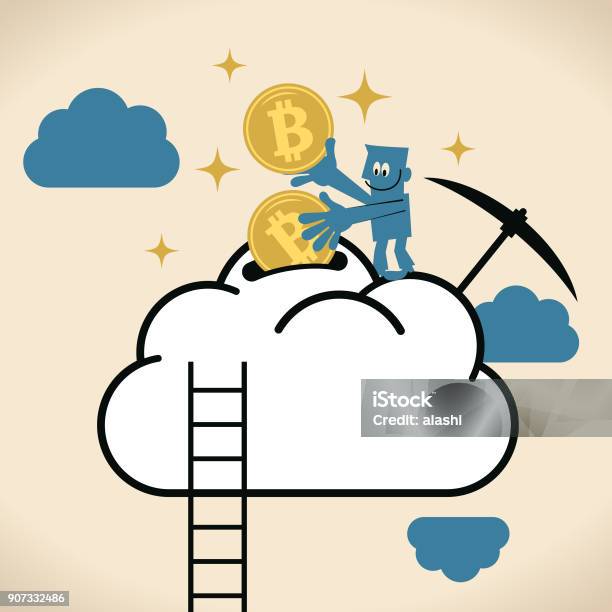 Bitcoin 마이닝 에 큰 Bitcoin 기호 동전 통화를 퍼 팅 개념에 대한 스톡 벡터 아트 및 기타 이미지 Istock
