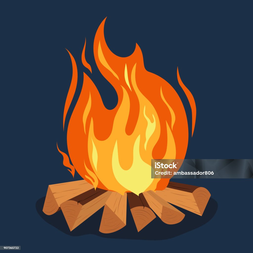 Bonfire Camping Burning Woodpile Campfire Or Fireplace Vector Stock