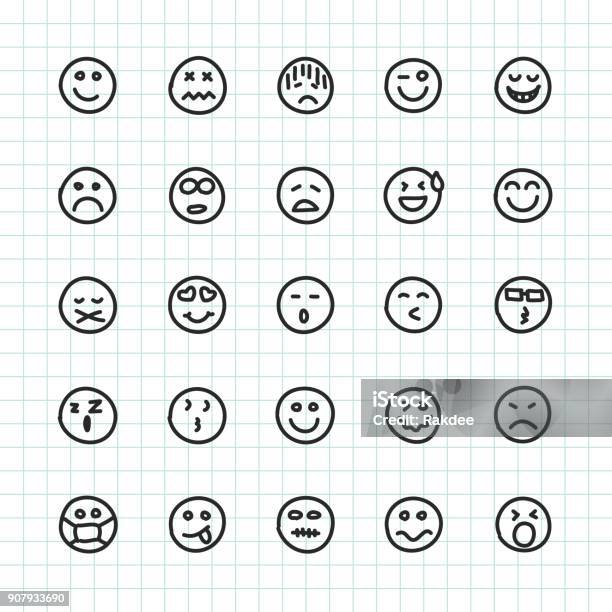 Emoji 아이콘손으로 그린 시리즈 이모티콘에 대한 스톡 벡터 아트 및 기타 이미지 이모티콘 경외감 낙서 드로잉 Istock