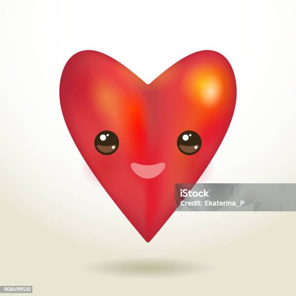 Desain Kartu Hari Valentine Dengan Hati Merah Kawaii Dengan Pipi Merah