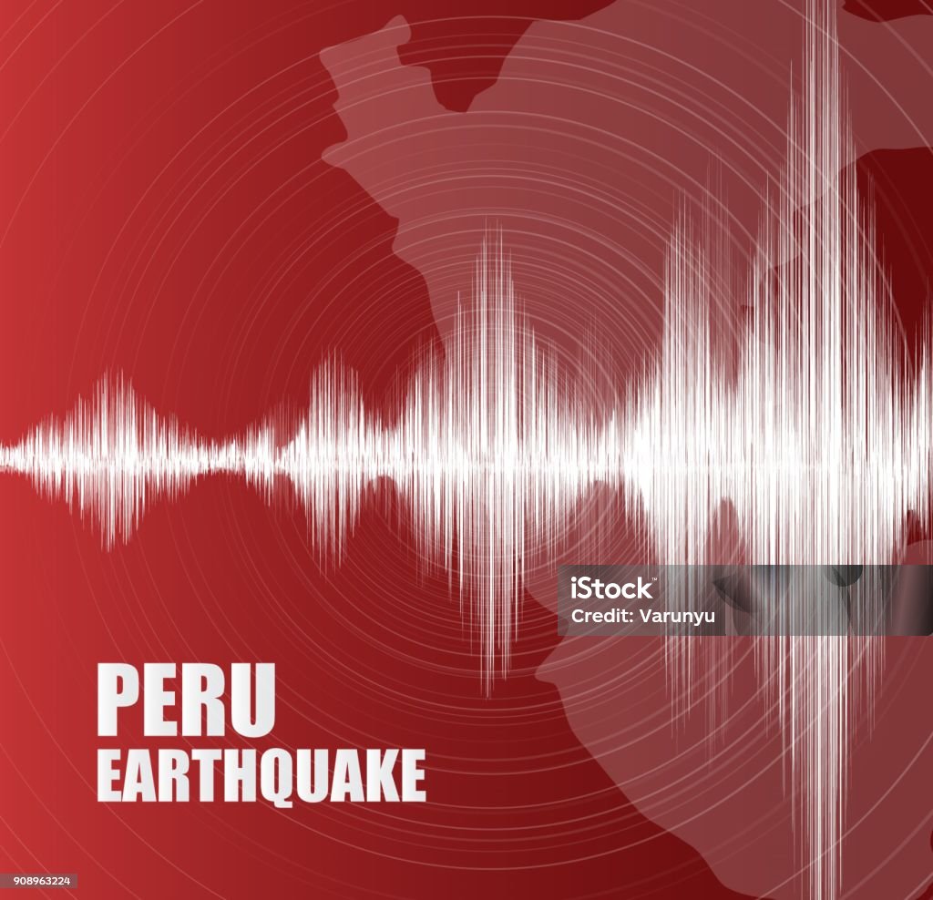Gelombang Gempa Peru Dengan Getaran Lingkaran Pada Latar Belakang Merah Konsep Diagram Gelombang