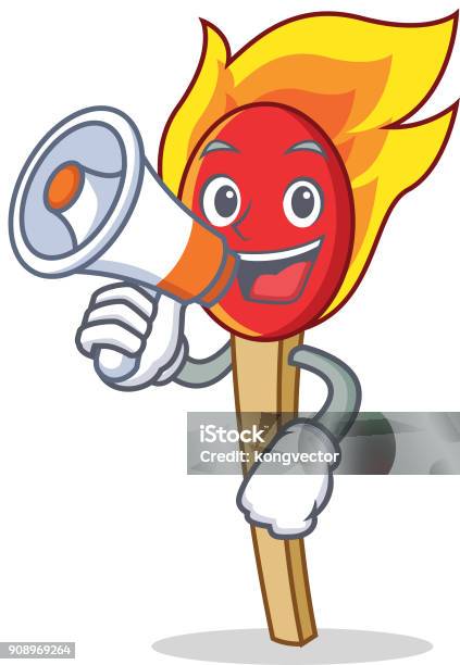 Dengan Megaphone Match Stick Karakter Kartun Ilustrasi Stok Unduh