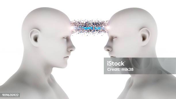 3d 렌더링입니다 얼굴을 정보 전송 텔레파시에 대한 스톡 사진 및 기타 이미지 텔레파시 초현대적 2명 Istock