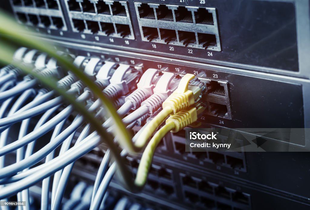 Information Technology Computer Network Telecommunication Ethernet Cables Connected To Switch