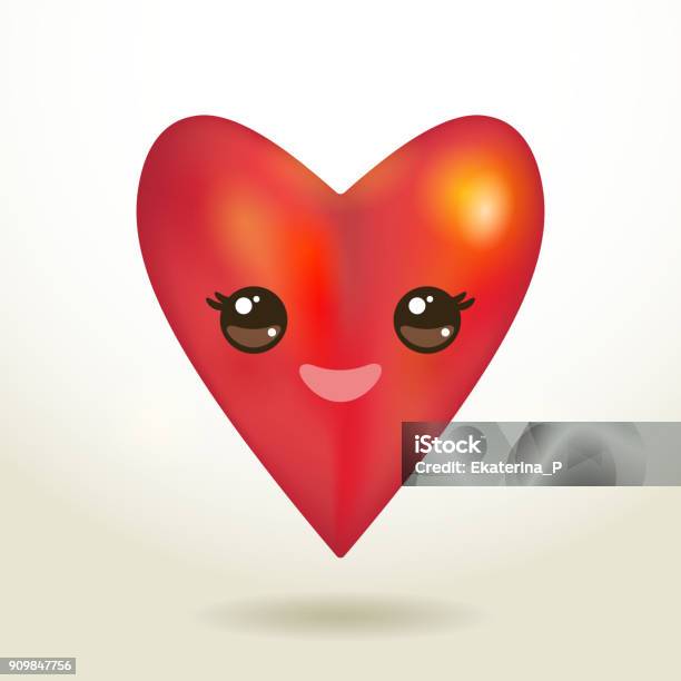 Desain Kartu Hari Valentine Dengan Hati Merah Kawaii Dengan Pipi Merah