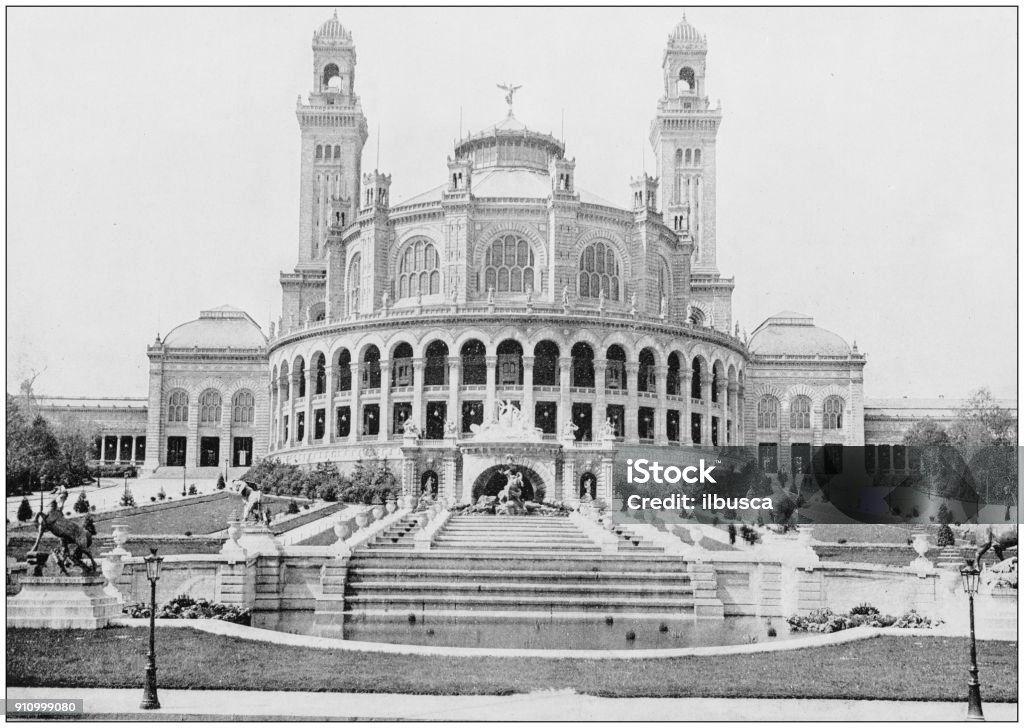 세계의 유명한 사이트의 고 대 사진 Trocadero 파리 프랑스의 궁전 파리 일 드 프랑스에 대한 스톡 벡터 아트 및 기타