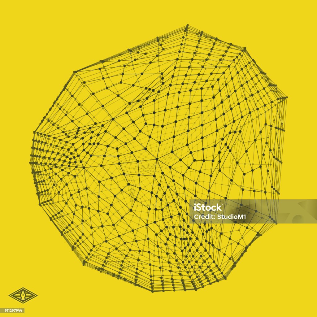 Wireframe Object With Lines And Dots Abstract 3d Connection Structure Technology Style Stock