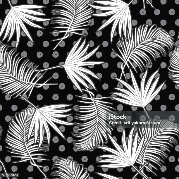 Vector Seamless Pattern Beautiful Artistic Silhouette Tropical Leaves