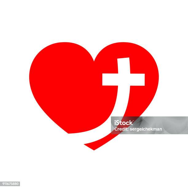 Heart With Christian Cross Vector Illustration Stock Illustration