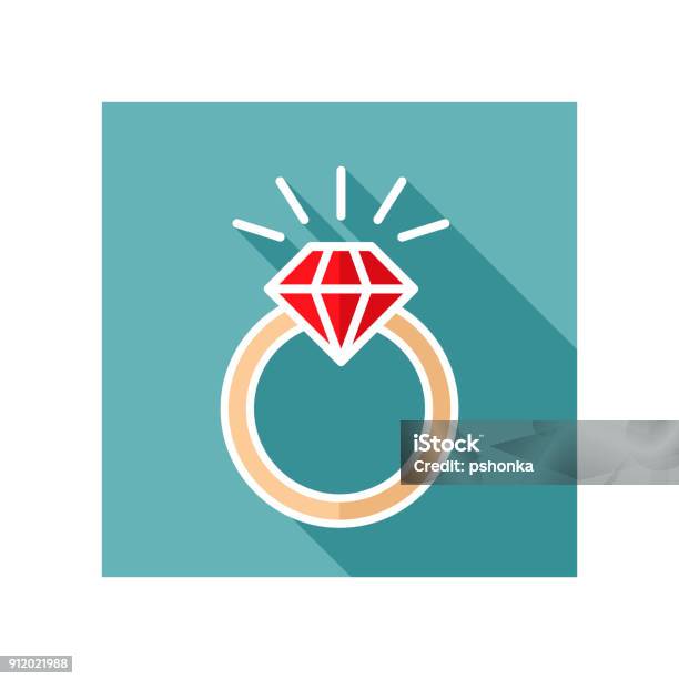 Cincin Kawin Datar Vektor Dengan Ikon Berlian Ilustrasi Stok Unduh