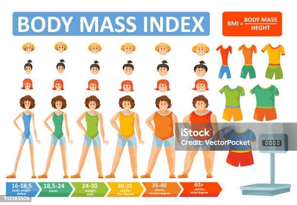 Tubuh Indeks Massa Wanita Bmi Formula Vektor Infografis Datar Template