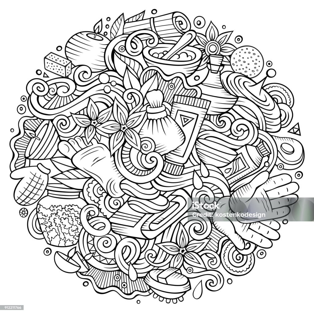 Kartun Lucu Doodles Tangan Digambar Ilustrasi Pijat Ilustrasi Stok