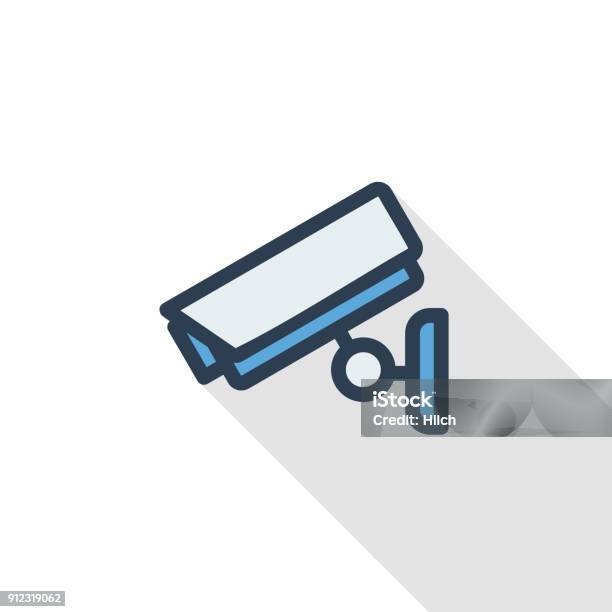 Cctv 보안 디지털 카메라 보호 선 플랫 아이콘 선형 벡터 기호 다채로운 긴 그림자 디자인입니다 영화 카메라에 대한 스톡 벡터