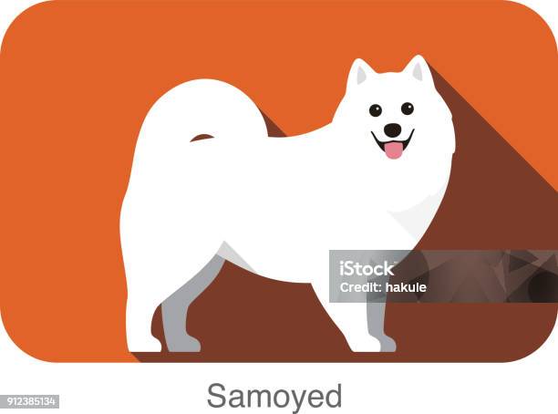 Samoyed 개 서 평면 아이콘 디자인 사모예드에 대한 스톡 벡터 아트 및 기타 이미지 사모예드 3차원 형태 강아지