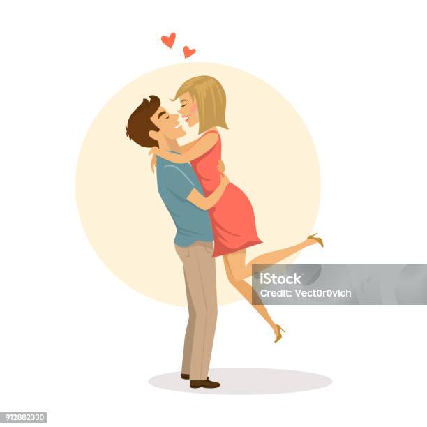 Paar In Liebe Auf Ein Datum Mann Und Frau Umarmen Umarmung Stock Vektor