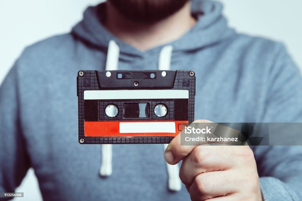 Hand Holding Cassette Tape Used Cassette Tape Audio Cassette Vintage