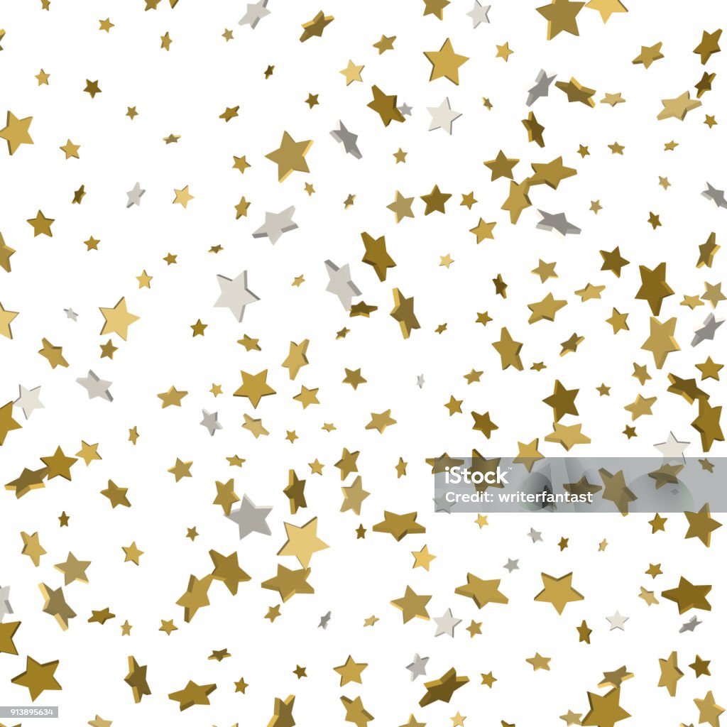 Gold And Silver Star Confetti Rain Festive Holiday Background Vector