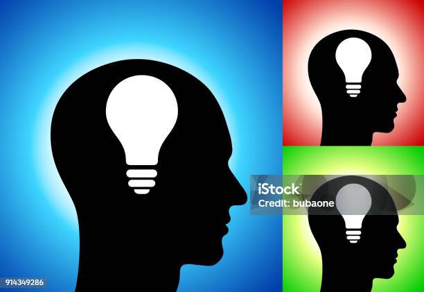 Ligh 전구 생각 인간의 얼굴 프로필 Mental Wellbeing에 대한 스톡 벡터 아트 및 기타 이미지 Mental