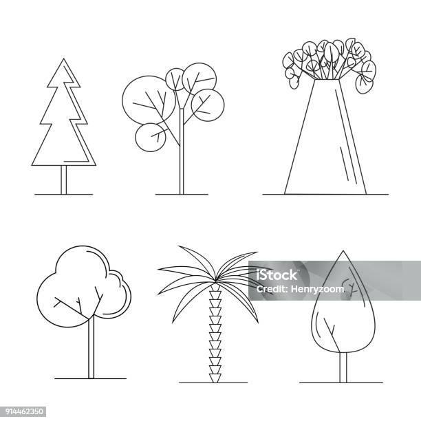 Ensemble Darbres Cute Cartoon Style Illustration Vectorielle Vecteurs