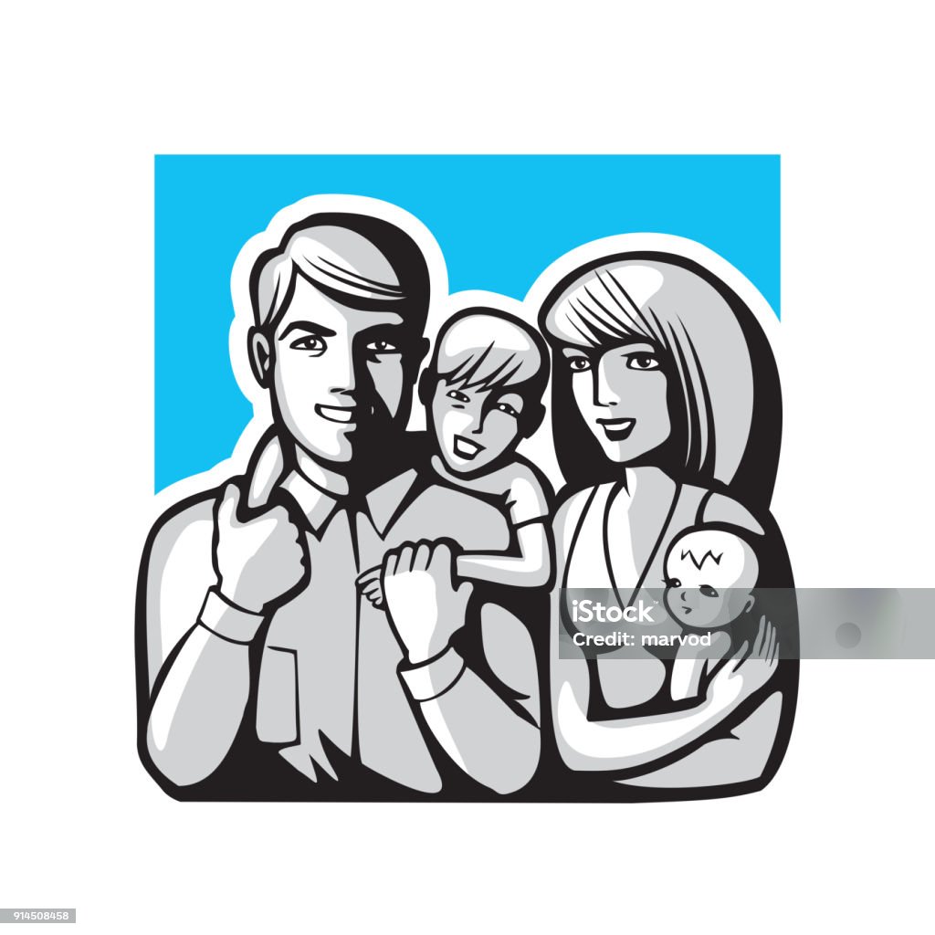 Ilustración De Retrato De Familia Feliz Ilustración De Vector De Caracteres Padre Madre E Hijos