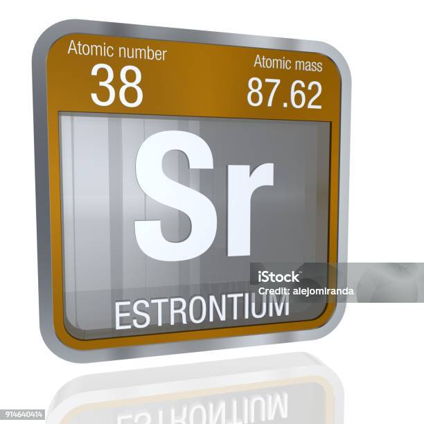 Estrontium 금속 테두리 사각형 모양에 바닥에 투명 한 배경을 기호입니다 3d 렌더링입니다 성분의 주기율표의 요소 번호