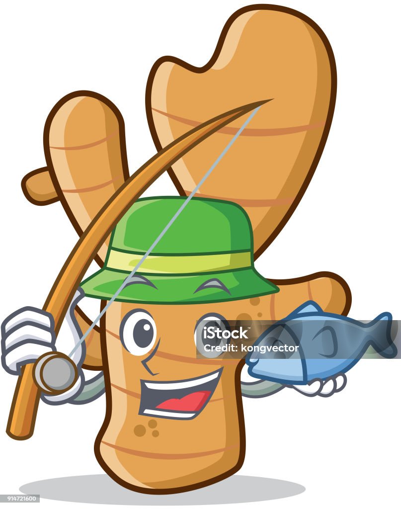 Ilustración De Estilo De Dibujos Animados Mascota De Pesca Jengibre Y