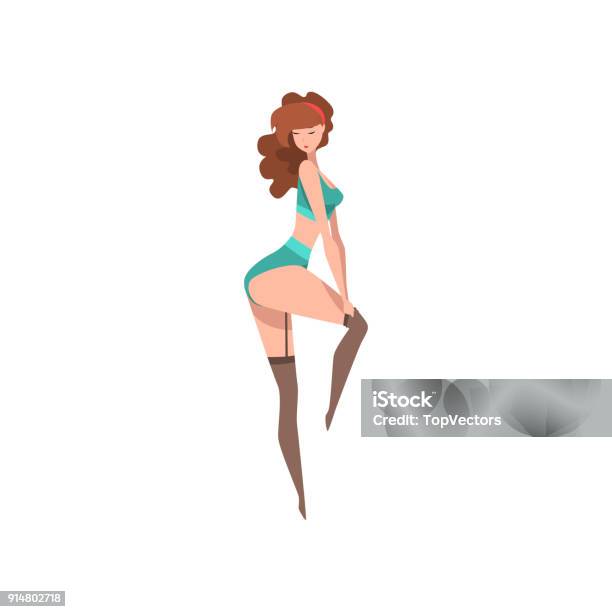 Model Pinup Muda Dengan Tubuh Langsing Sempurna Dalam Stoking Hitam Dan