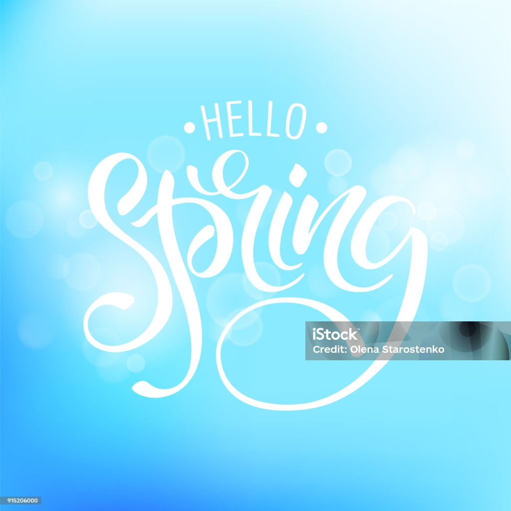 Ilustración De Hola Primavera Fondo Con Bokeh Y Letras Manuscritas Y Más Vectores Libres De