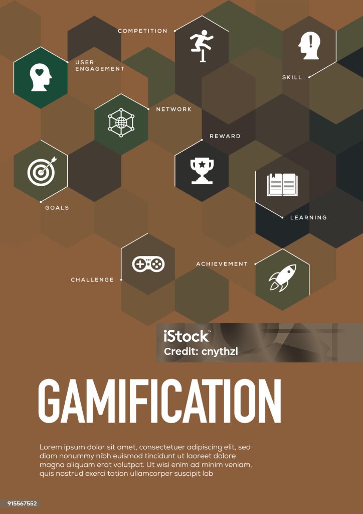 Gamification입니다 브로셔 템플릿 레이아웃 표지 디자인 게임화에 대한 스톡 벡터 아트 및 기타 이미지 게임화