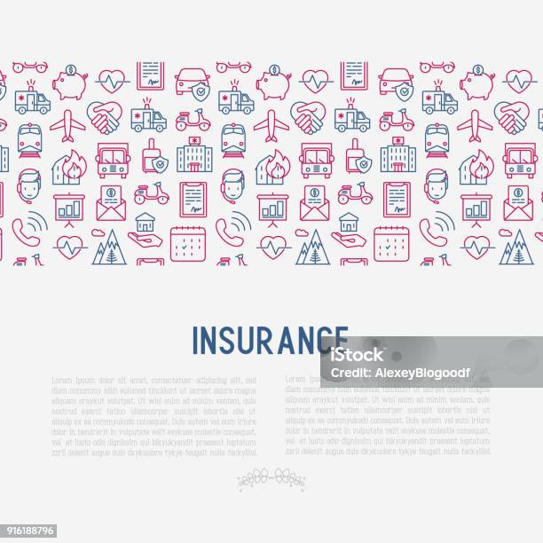 Notion Dassurance Avec Des Icônes De La Mince Ligne Santé Vie Voiture
