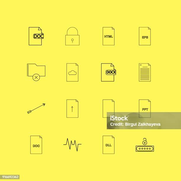 Kumpulan Ikon Linear File Dan Folder Ikon Kerangka Sederhana Ilustrasi