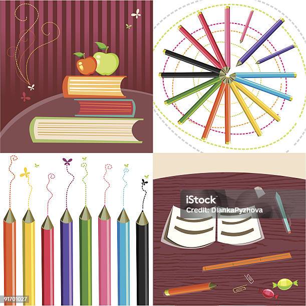 Back To School 설정 사과에 대한 스톡 벡터 아트 및 기타 이미지 사과 책상 고정됨 Istock