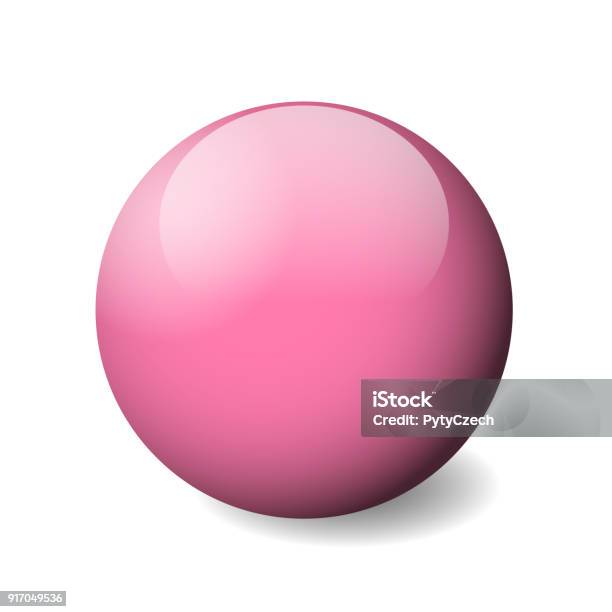 Pink Glossy Sphere Ball Or Orb 3d Vector Object With Dropped Shadow On