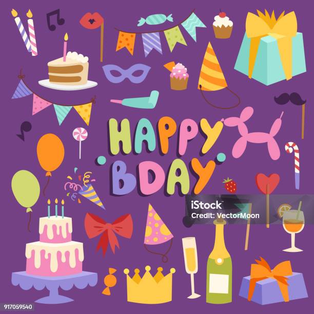 Heureux Vecteur Fête Anniversaire Symboles Illustration Fête Carnaval