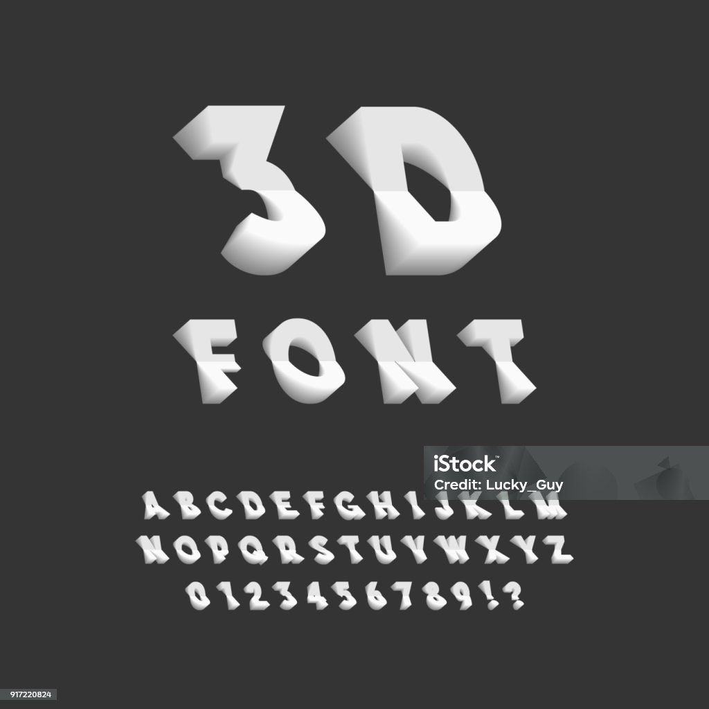 Font 3d Plastik Sans Serif Jenis Huruf Huruf Angka Tanda Baca Ilustrasi