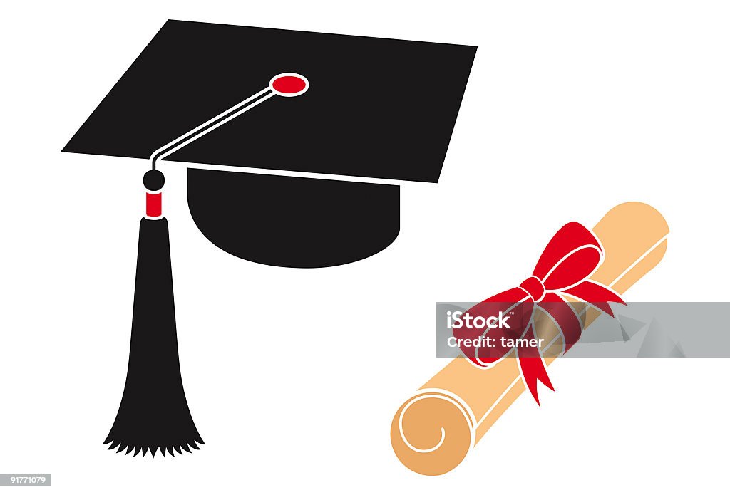 Graduation Cap And Diploma向量圖形及更多四方帽圖片 四方帽 大學 彩色影像 Istock