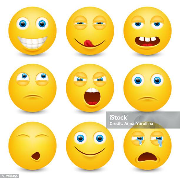 Emoji 집합입니다 스마일 세트 벡터 격리 된 벡터 일러스트 레이 션 개체 그룹에 대한 스톡 벡터 아트 및 기타 이미지