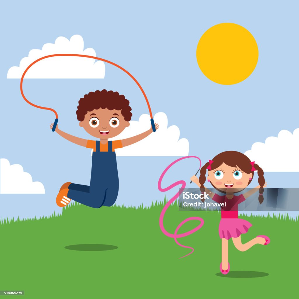 Enfants Garçon Et Fille Jouant Dans Le Parc Heureux Vecteurs Libres De