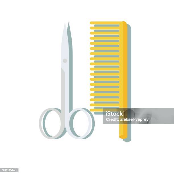 Gunting Penataan Rambut Dan Sisir Terisolasi Di Atas Putih Ilustrasi